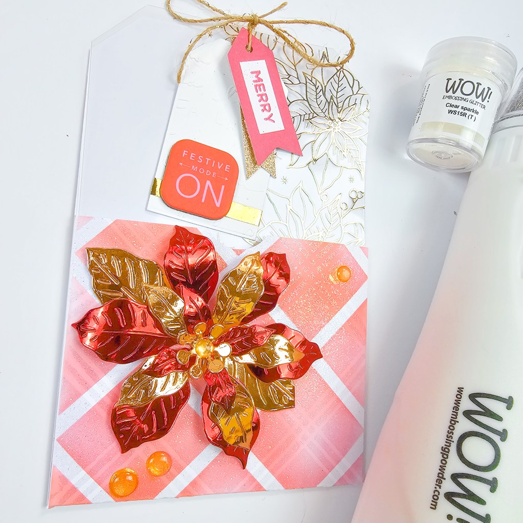 Foiled Poinsettia Tag Pocket Card - WOW Embossing Powder